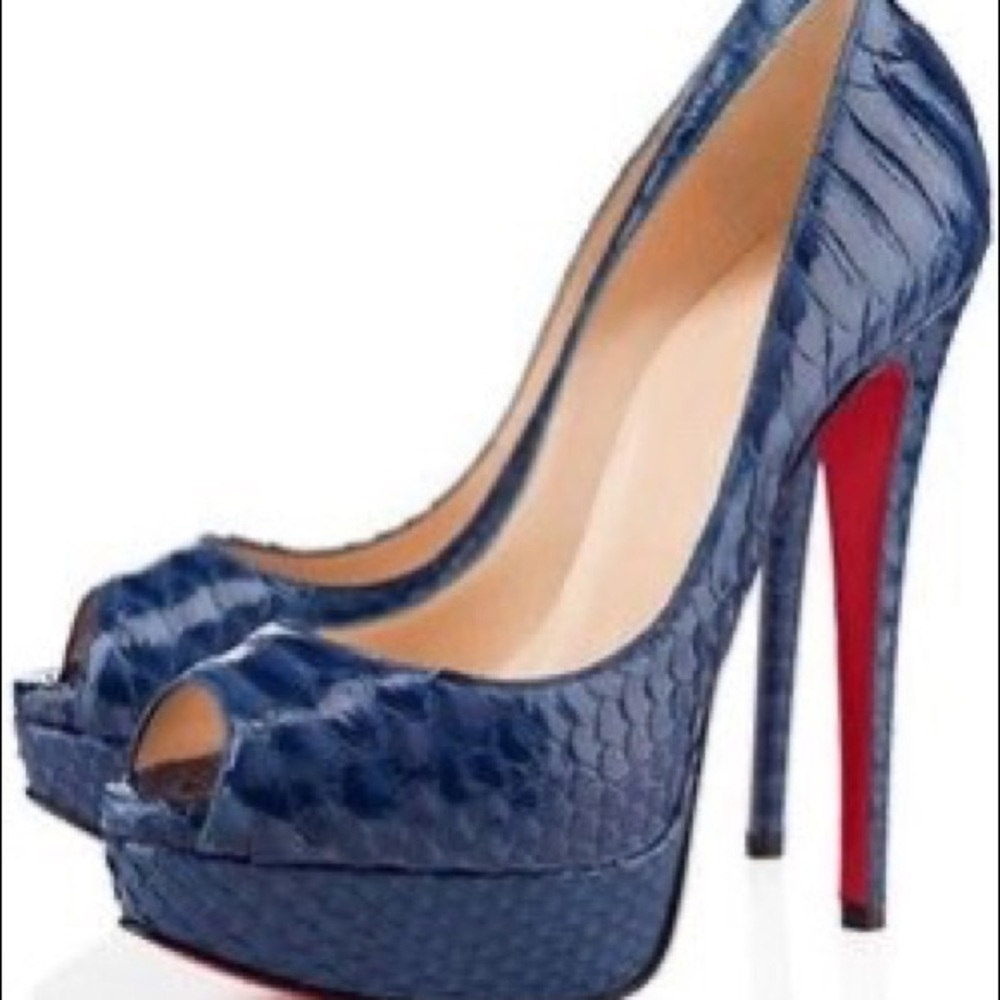 Christian Louboutin Navy Python Leather Peep Toe - Gem